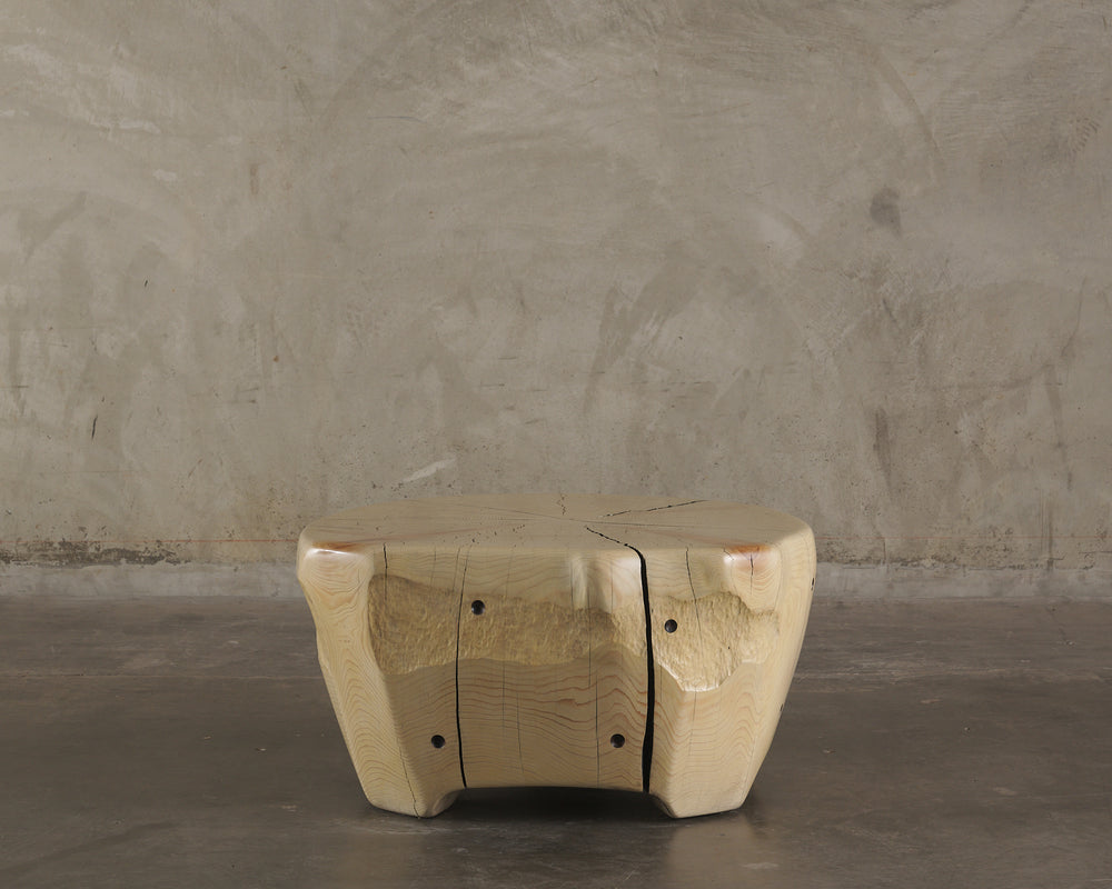 IVORY CEDAR TABLE WITH TEXTURED SIDE DETAIL by DAN POLLOCK – Blackman Cruz